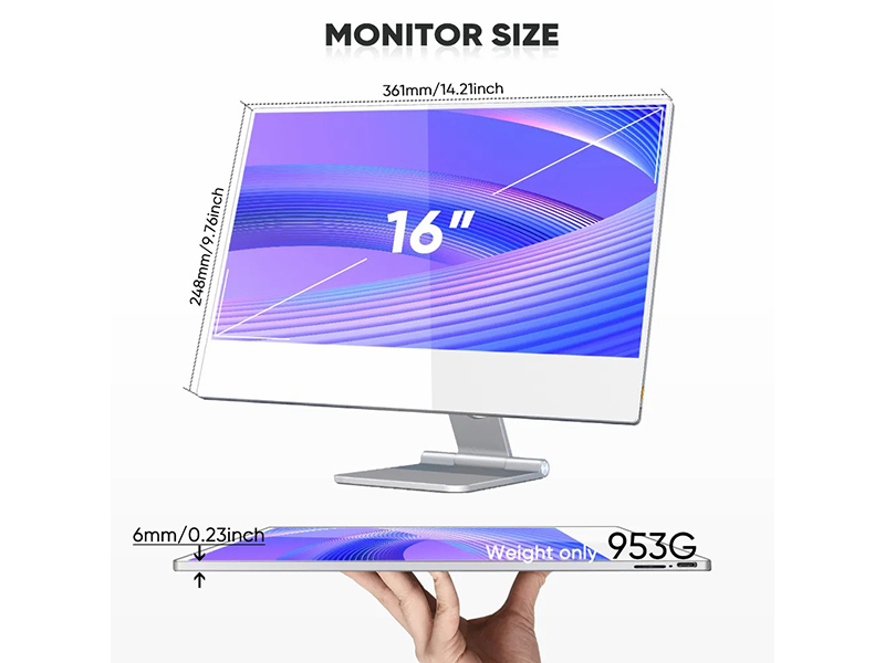 16 Inch Portable Laptop Screen, External USB-C Screen, Full High ...